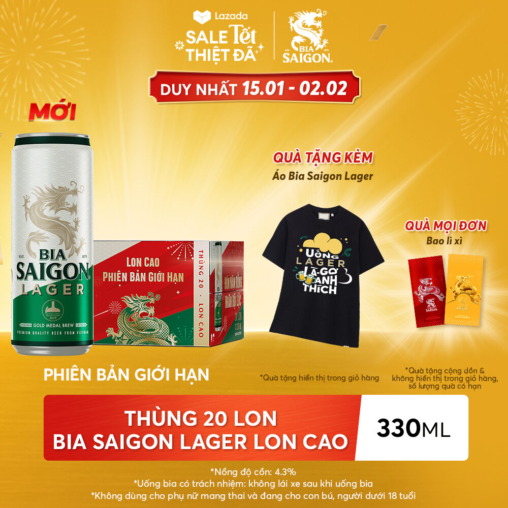 Thùng 20 lon Bia Saigon Lager Sleek 330ml