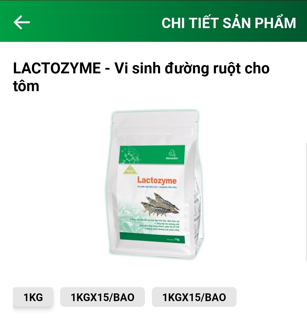 LACTOZYME - Vi sinh đường ruột cho tôm. (1kg/gói). Vemedim LACTOZYME ...