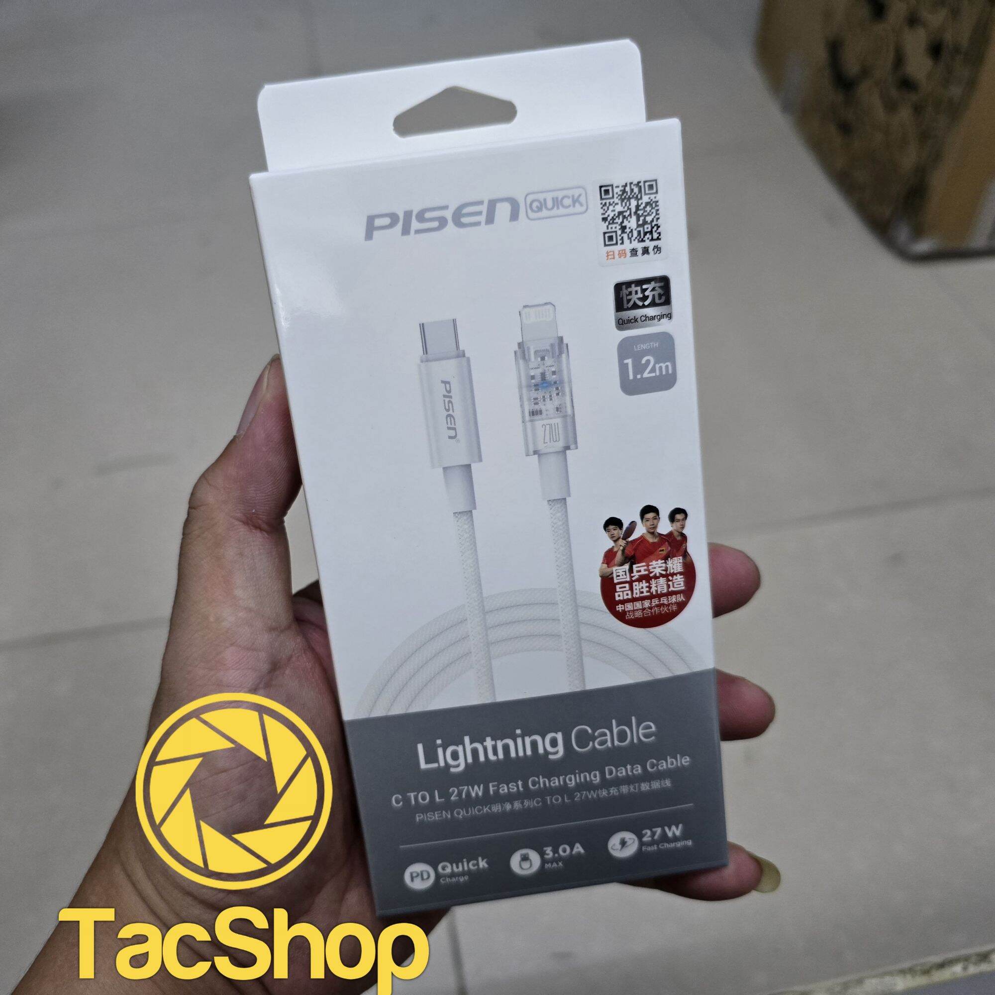 Cáp sạc nhanh Pisen có đèn LED Type C to L LT-CL08-1200 PD 27W dài 1m2