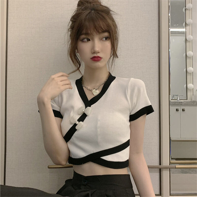 Xin Chào Áo Thun Dài Tay Dệt Kim Màu Tương Phản Giả Hai Chiếc Kannon Áo ...