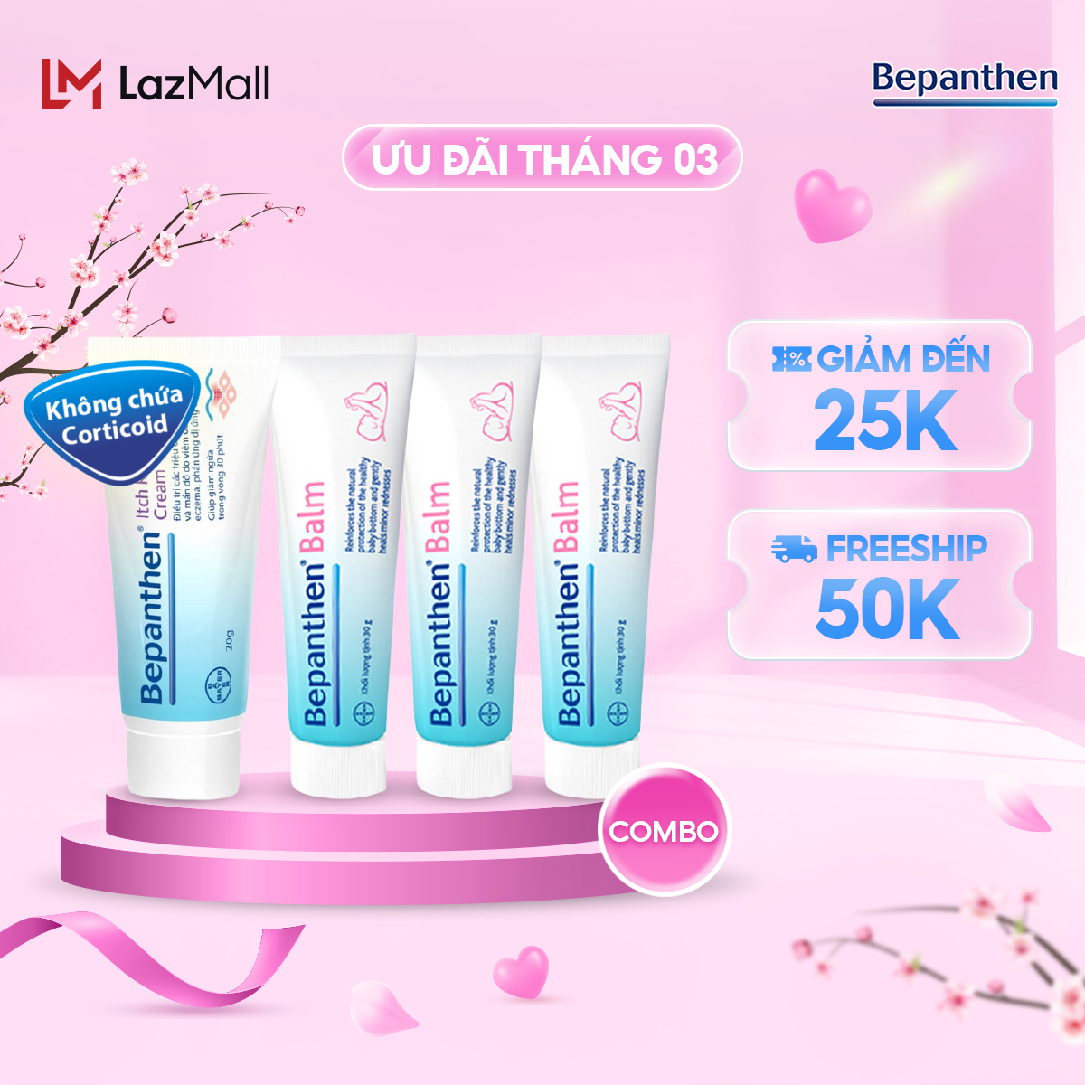 Combo 3 Kem Chống Hăm BEPANTHEN Balm Dạng Kem Mỡ Tuýp 30G x3 và Kem Giảm Ngứa BEPANTHEN Itch ...