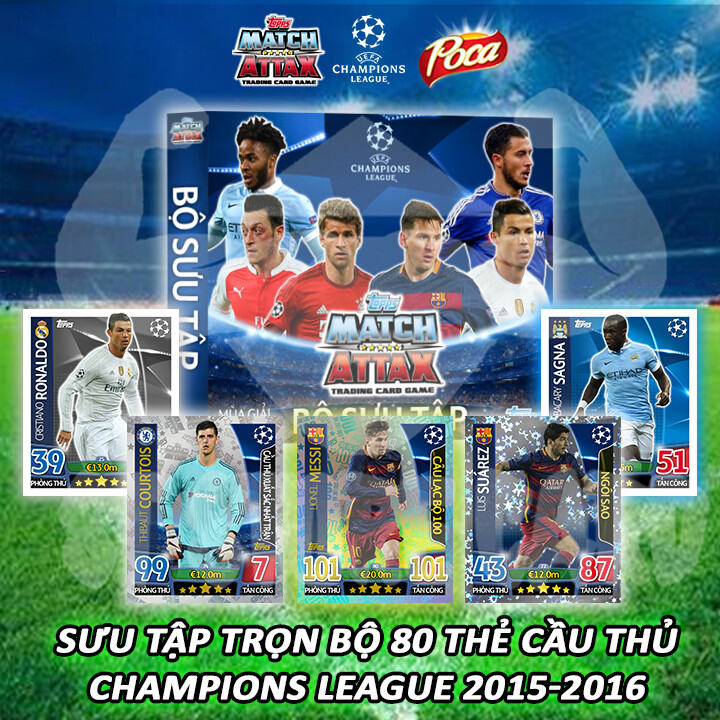[Bộ 80] Thẻ cầu thủ bóng đá 2015/16 UCL size Poca Match Attax thẻ in ...