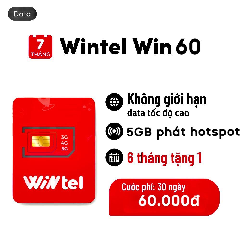 [7 THÁNG Win60] Wintel Win60 data TỐC ĐỘ CAO KHÔNG GIỚI HẠN, chỉ 50K 1 ...