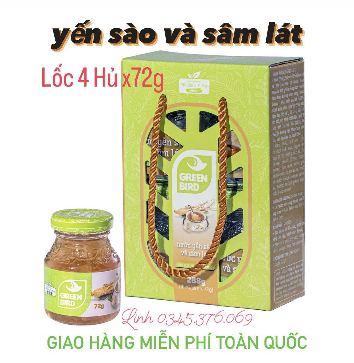 Lốc 4 Hủ yến sào và sâm lát Green bird (4 hủ x 72g) | Lazada.vn