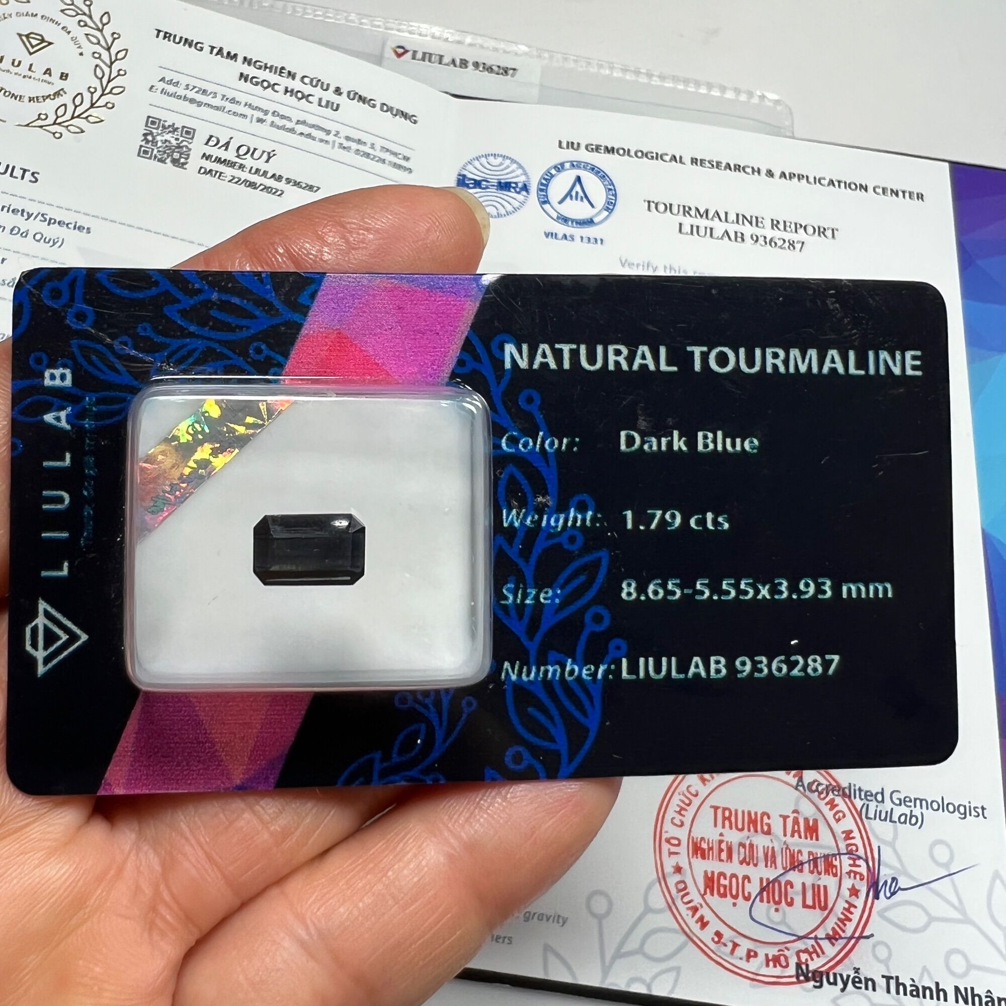 936287-ĐÁ TOURMALINE XANH DƯƠNG RẤT ĐẬM ( THIÊN NHIÊN ) KHÔNG XỬ LÝ, ĐÃ KIỂM ĐỊNH LIULAB ...