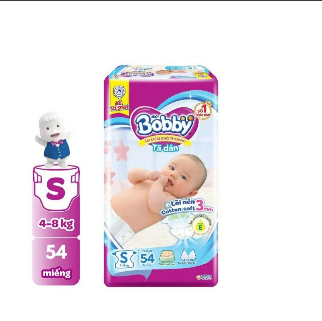 Tã dán Bobby lõi nén cotton-soft 3mm S 80 miếng, S54 miếng (4-8kg) | Lazada.vn