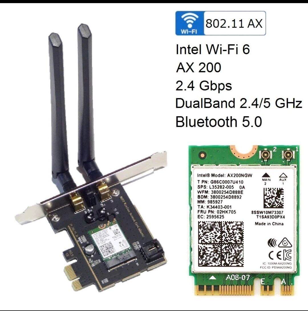 Combo: Adapter chuyển đổi và Card WiFi Intel AX200 802.11ax (2400Mbps ...