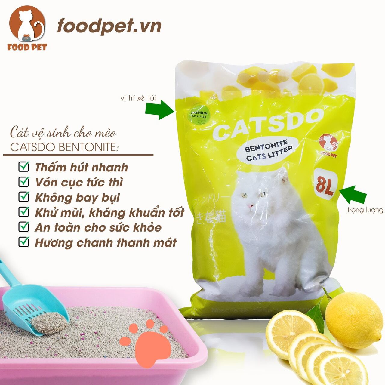 Cát vệ sinh cho mèo CatsDo 8L 3.6kg Hương Chanh - MixASale