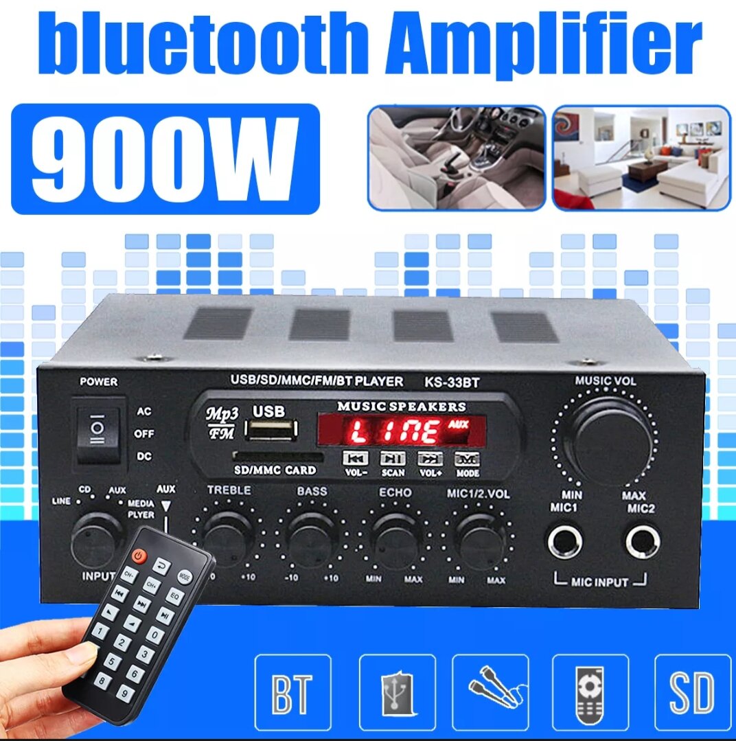 Amply mini Bluetooth 5 trong1 hifi stereo. Chức năng Bluetooth, USB ...