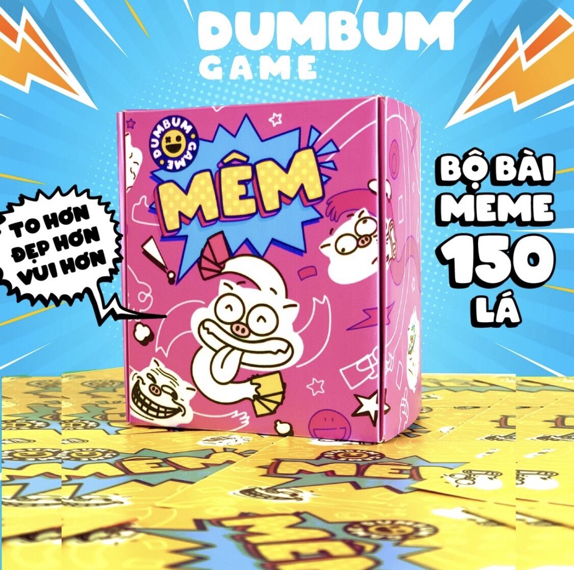Bộ bài Mêm DumBum, boardgame meme hài hước chơi nhóm cùng bạn bè 150 lá ...