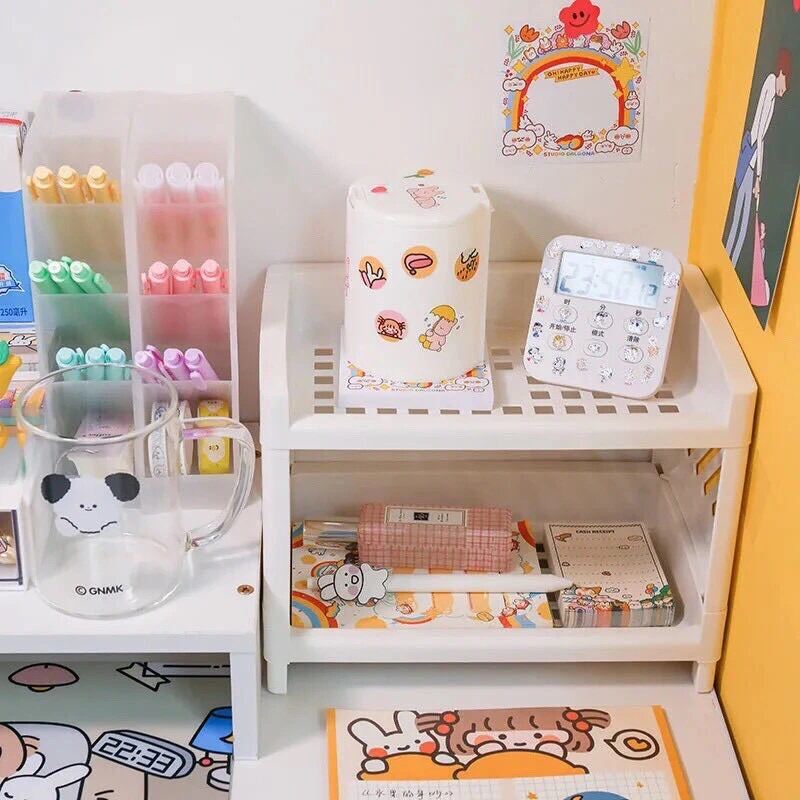 Kệ nhựa mini 2 tầng đa năng để bàn đựng vật dụng, mỹ phẩm, decori ...