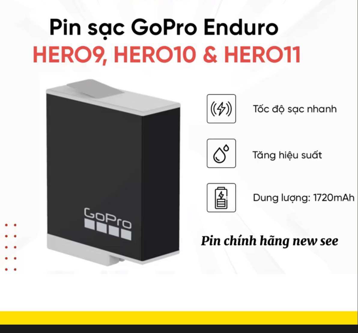 Pin gopro 5 6 7 8 dùng chung phụ kiện gopro - MixASale