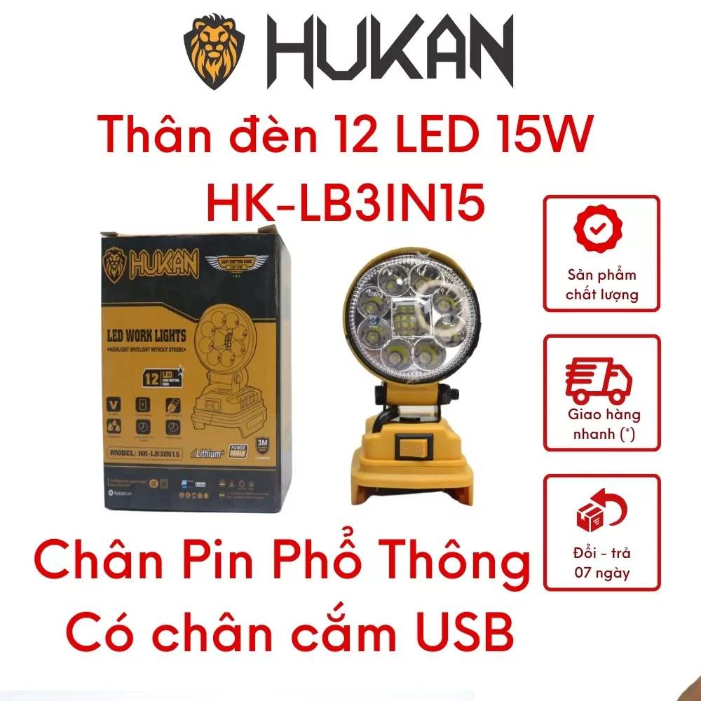Thân Bóng đèn 12led15W HUKAN chân pin phổ thông có chân sạc USB - MixASale