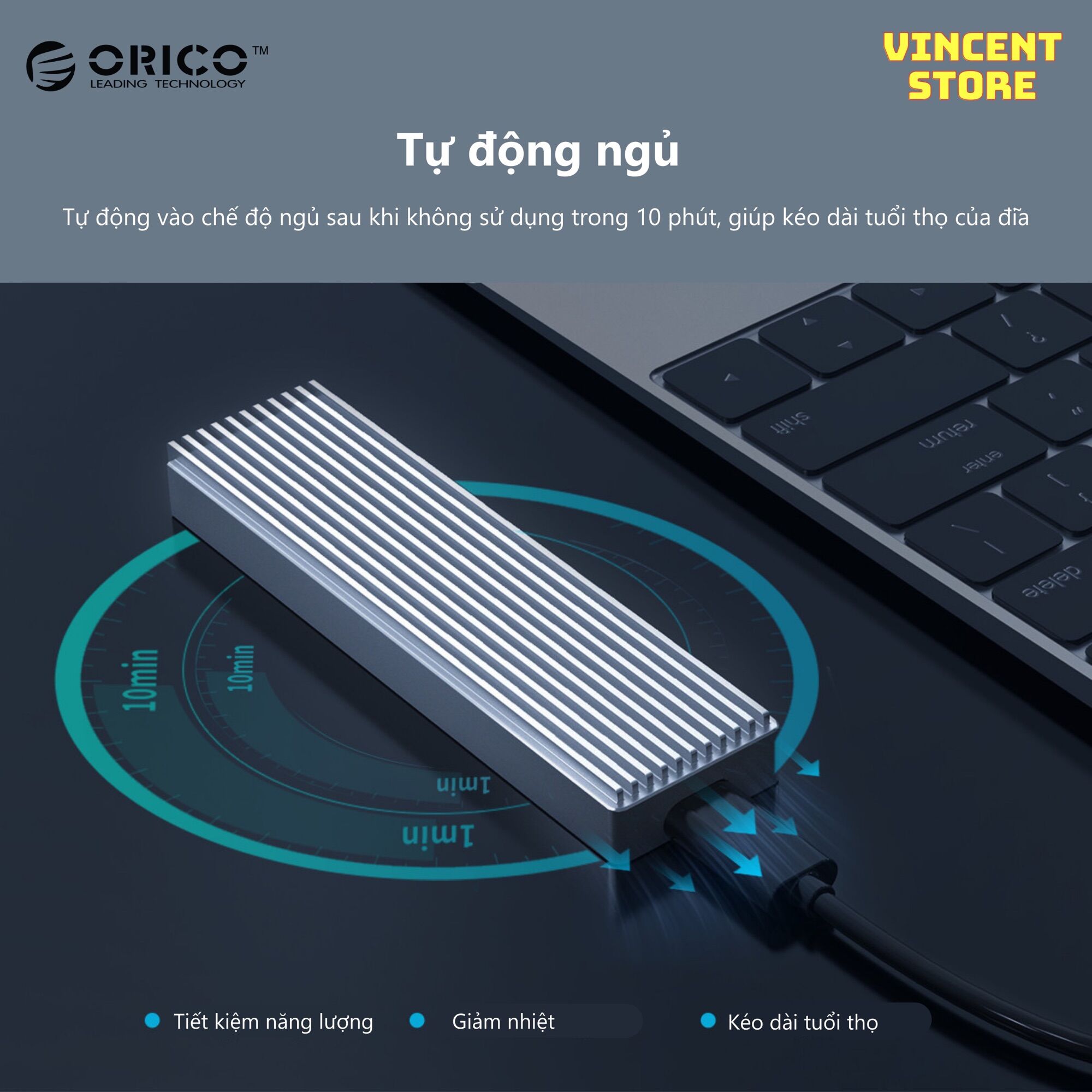 HỘP Ổ CỨNG ORICO SSD ORICO NVME M.2 TỐC ĐỘ 10GBPS M2PJ-C3-GY - MixASale