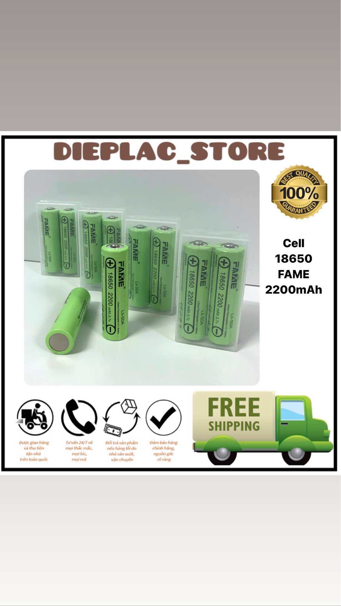 Hộp 2 Pin FAME Sạc Cell 18650 Lithium-ion 2200mAh 3.7V Dùng Cho Loa ...