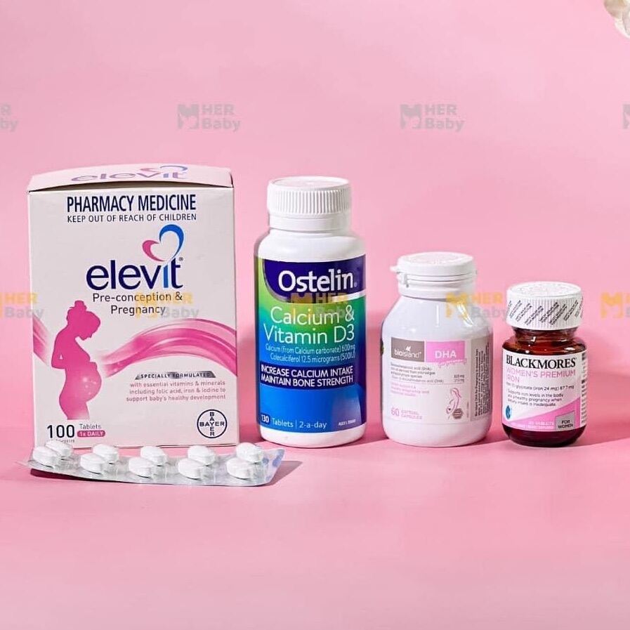 Combo bầu Elevit – DHA bầu (Bioisland) – Canxi (Ostelin) – Sắt bầu ...