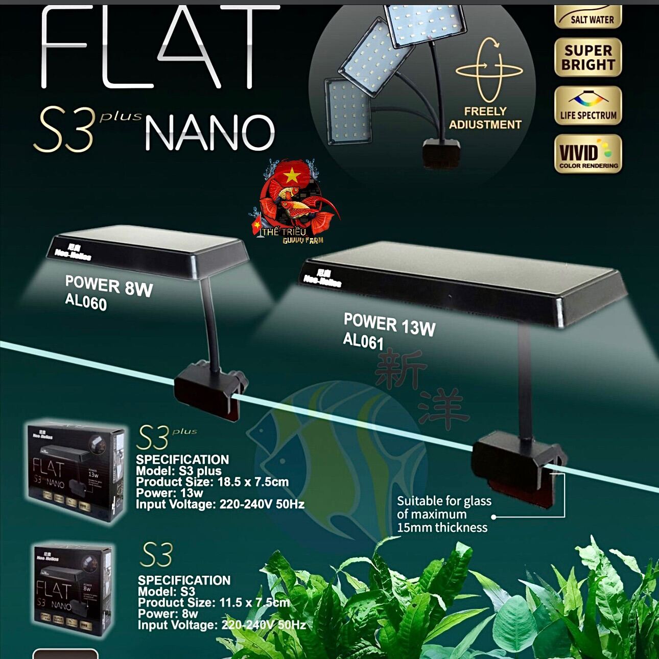 Đèn Led Neo Helios FLAT S3 Plus Nano ( Đỏ cá không đỏ nước ). Chuyên ...