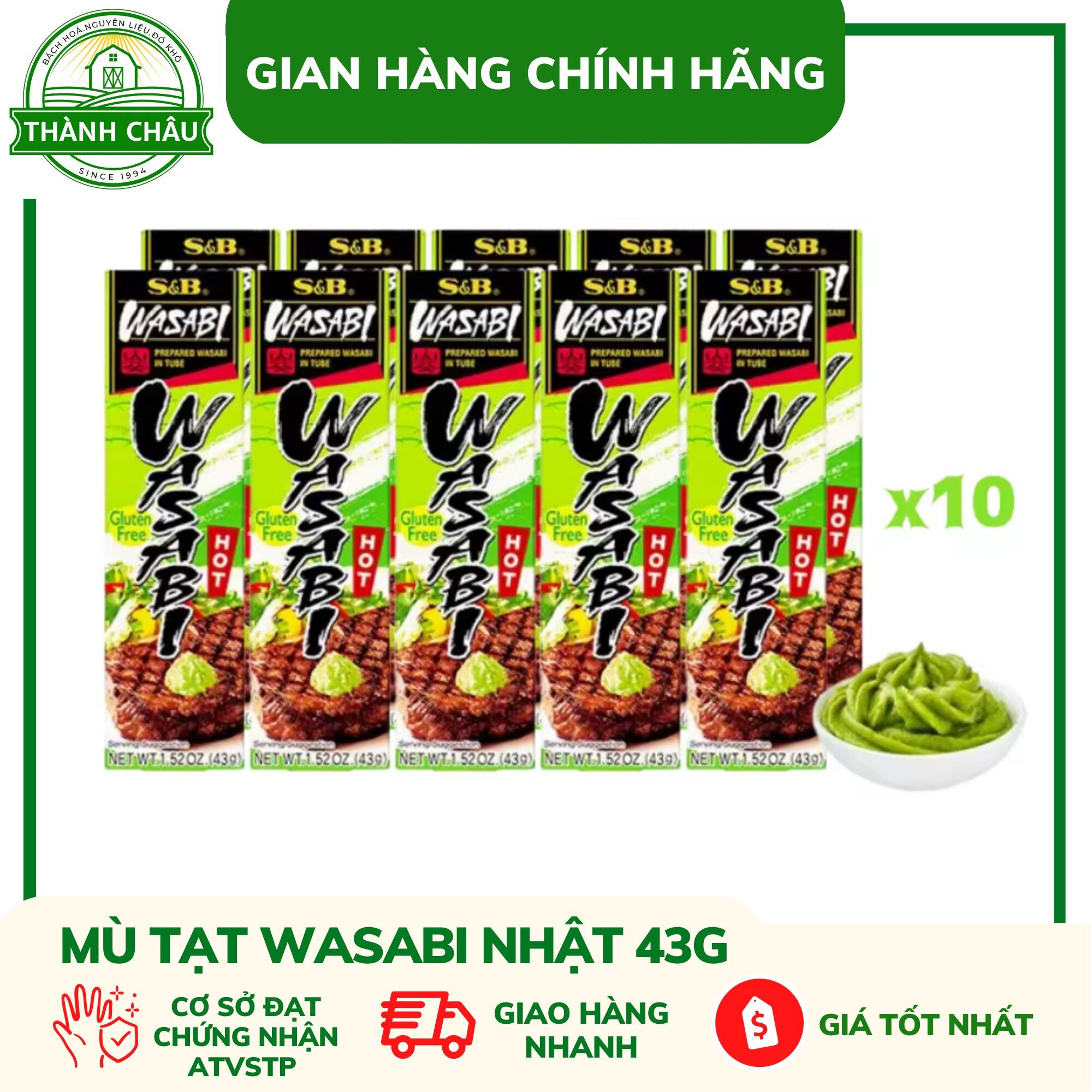 (Nhập khẩu) 10 tuýp Mù Tạt / Bồ Tạt xanh Wasabi S&B 43g Chính Hãng Của Nhật - Cay Thơm Nồng chấm ...